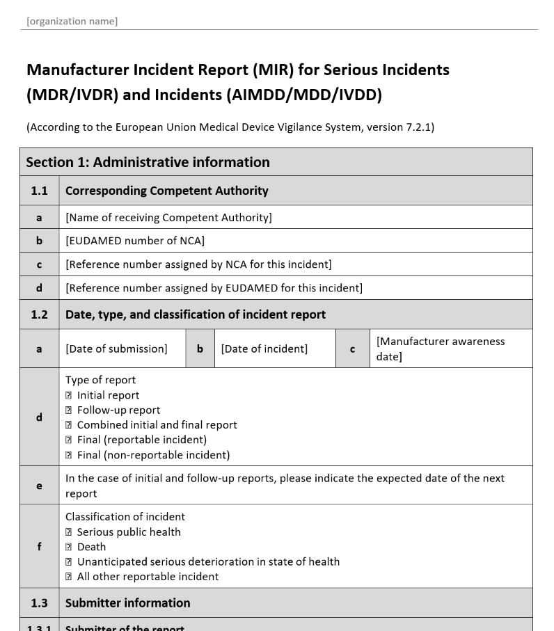 Manufacturer Incident Report Form | Free Template Download