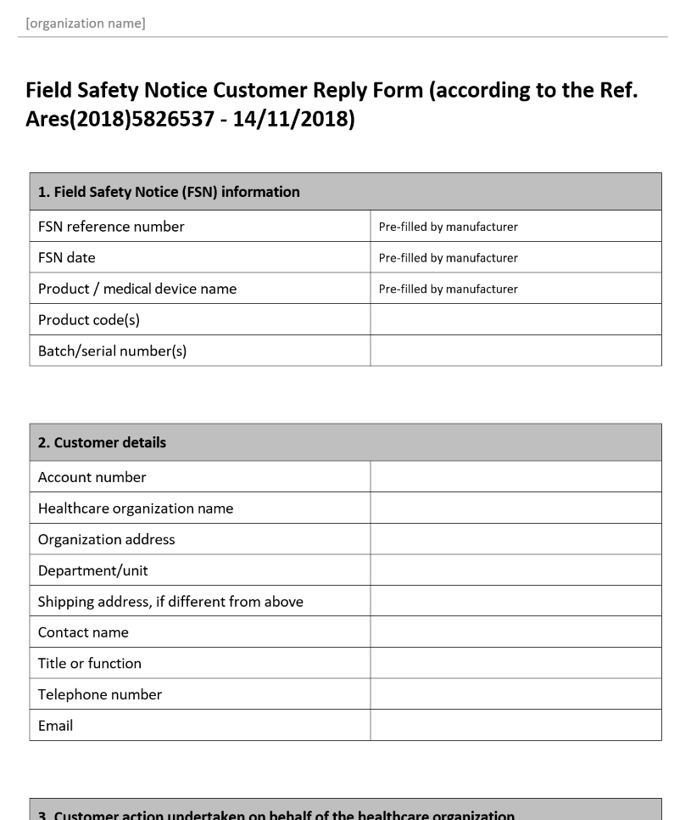 MDR Field Safety Notice Customer Reply Form | Free download