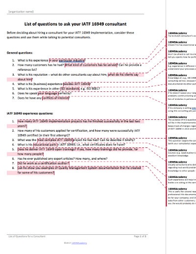 List of Questions to Ask Your IATF 16949 Consultant