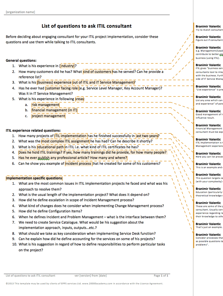 List of Questions to Ask an ITIL Consultant