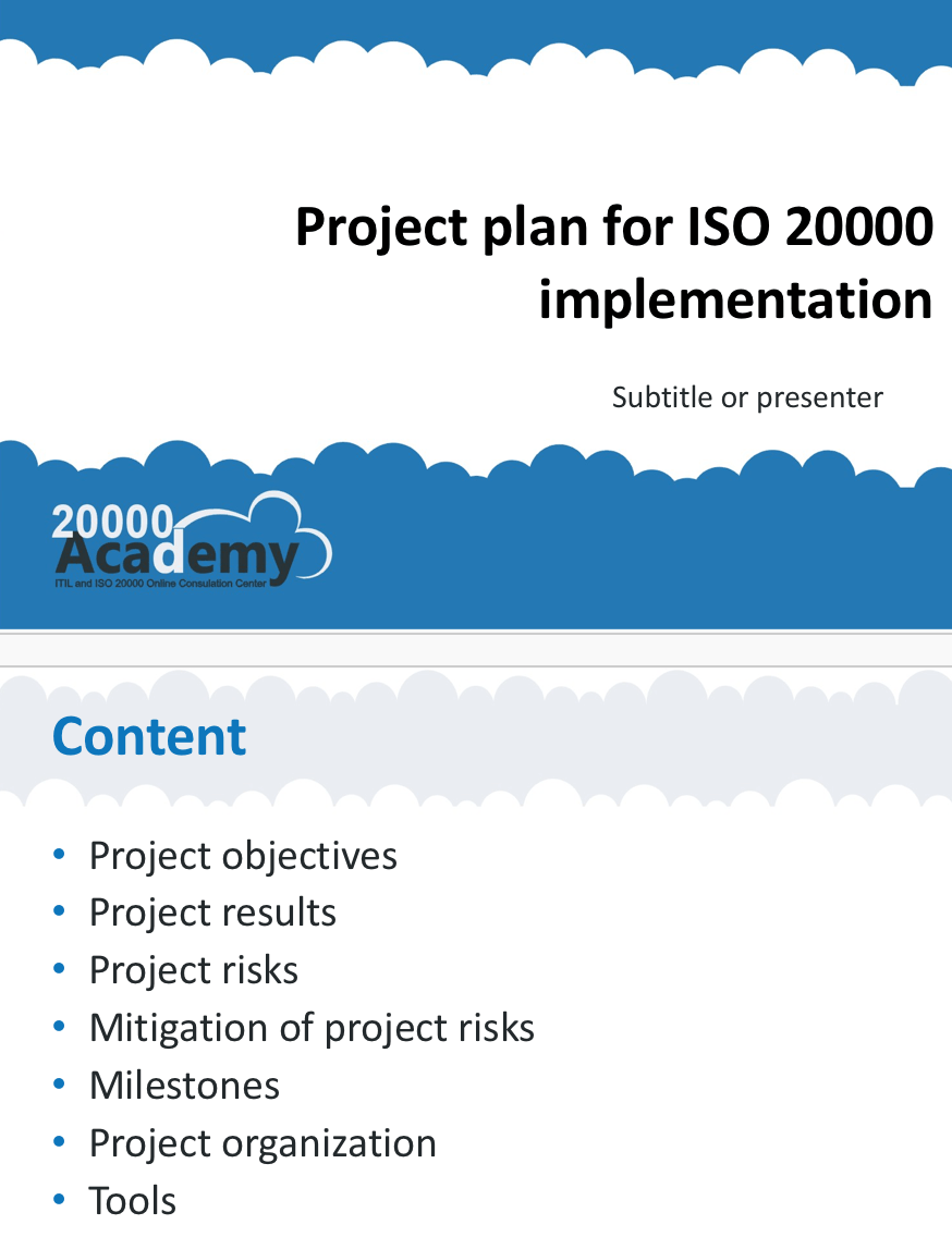 Project Plan for ISO 20000 Implementation (MS PowerPoint)