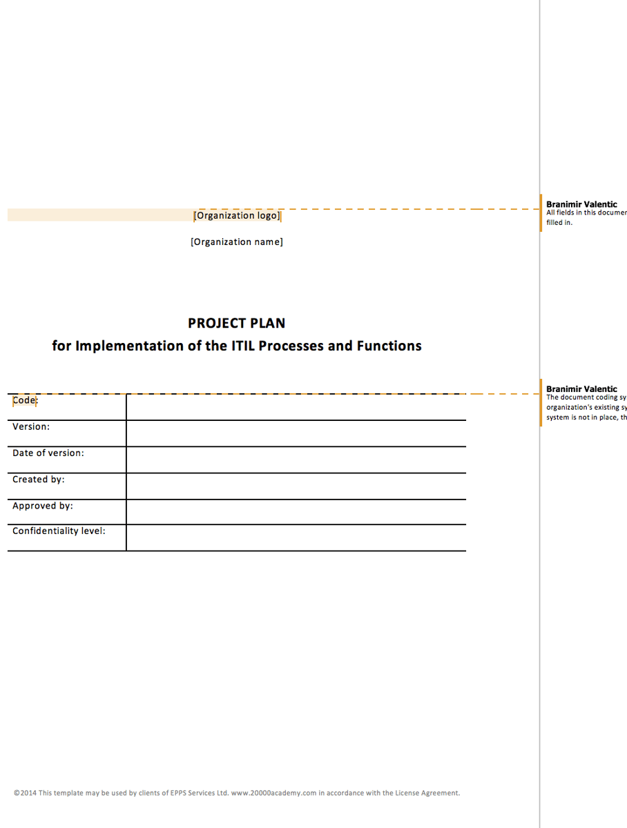 Project Plan for Implementation of the ITIL Processes and Functions