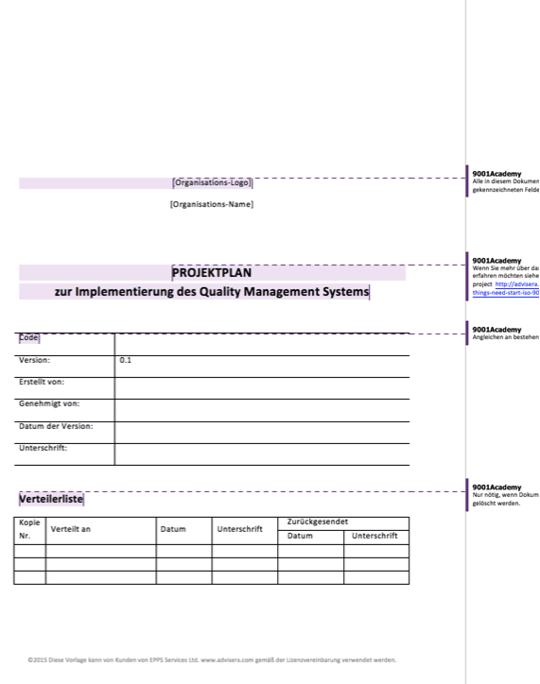 Projektplan für die ISO 9001-Implementierung