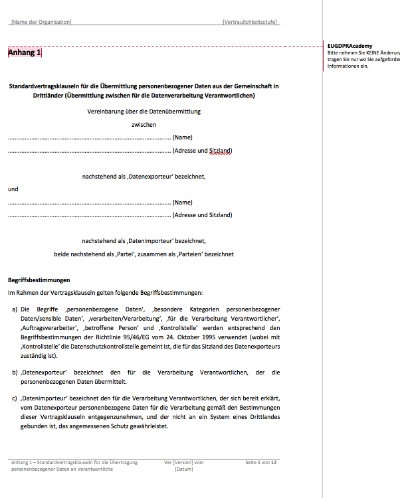 Anhänge zu den Standardvertragsklauseln