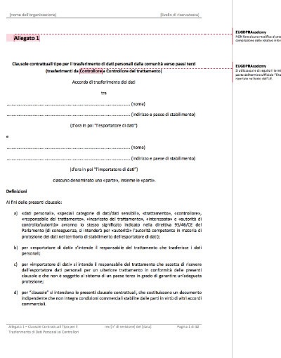 Allegati alle Clausole Contrattuali Tipo Allegati alle Clausole Contrattuali Tipo