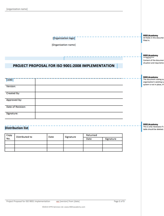 Project Proposal for ISO 9001 Implementation (MS Word)