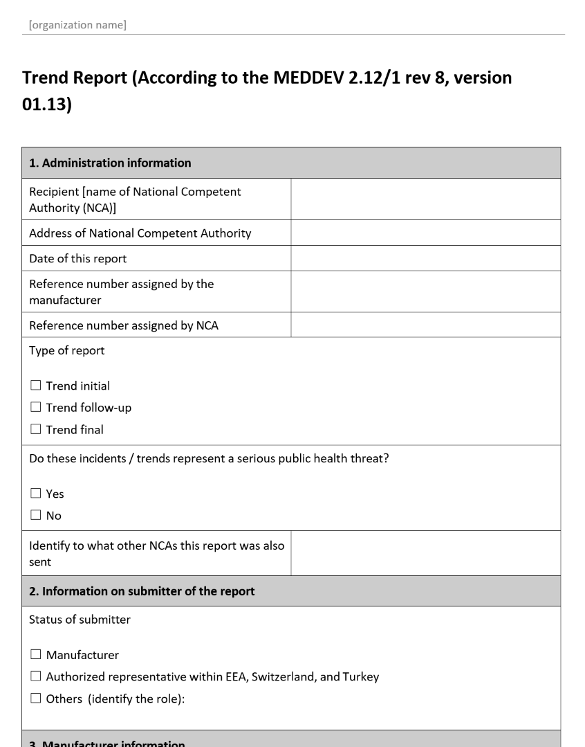 Non-Serious Incident Trend Report Form | Free Download